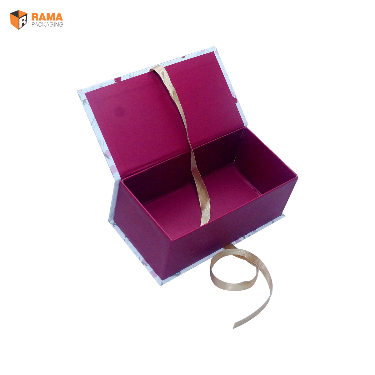 WHITE RIGID HAMPER BOX WITH RIBBION AND FOIL PRINT | ( 8.5" x 4.5" x 3– Rama Packaging