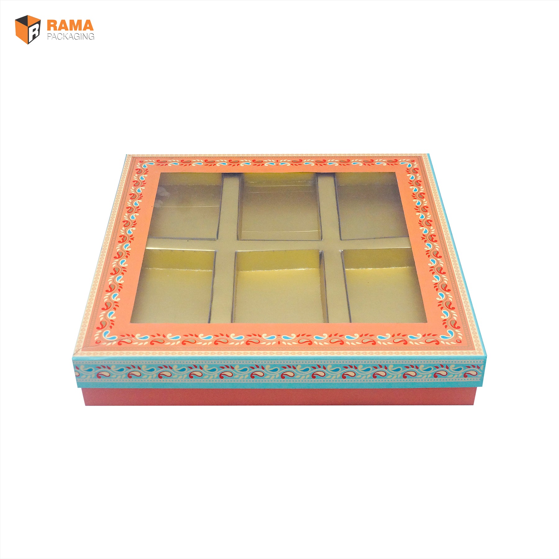KALAMKARI DESIGN 6 KHANA RIGID BOX WITH WINDOW | ( ORANGE ) | ( 11" x ...