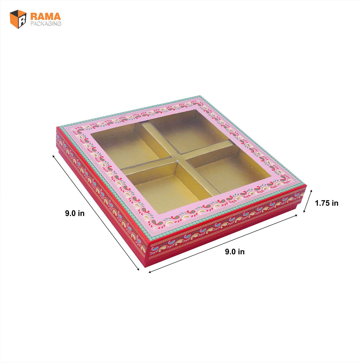 KALAMKARI DESIGN 4 KHANA RIGID BOX WITH WINDOW | ( PINK ) | ( 9" x 9 ...