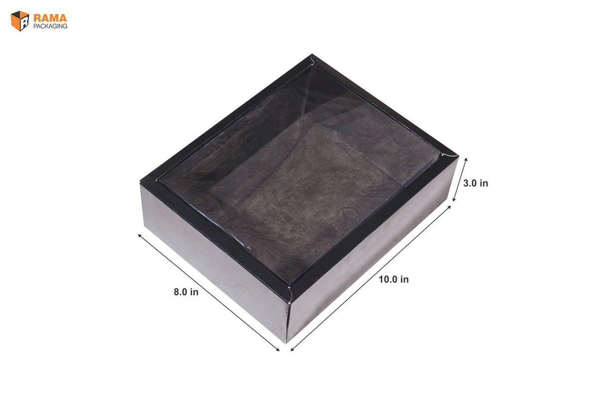 Hamper Box | black | Gift Box (Transparent) (10" X 8" X 3")– Rama Packaging